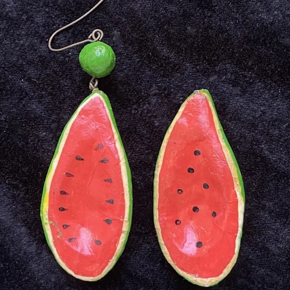 Jewelry | Vintage 198s Hand Painted Paper Mache 3d Watermelon Dangle ...